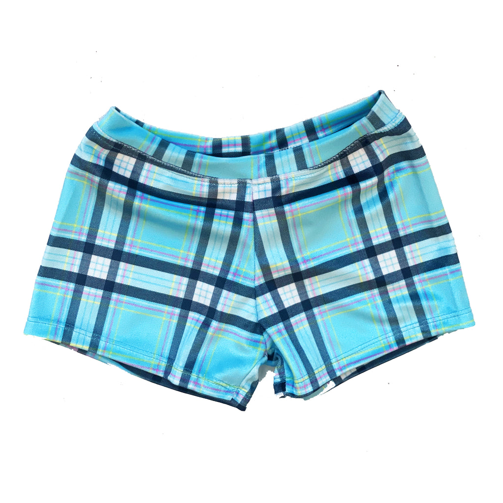Aqua Blue Plaid Velour Booty Shorts – Tia's Dancewear
